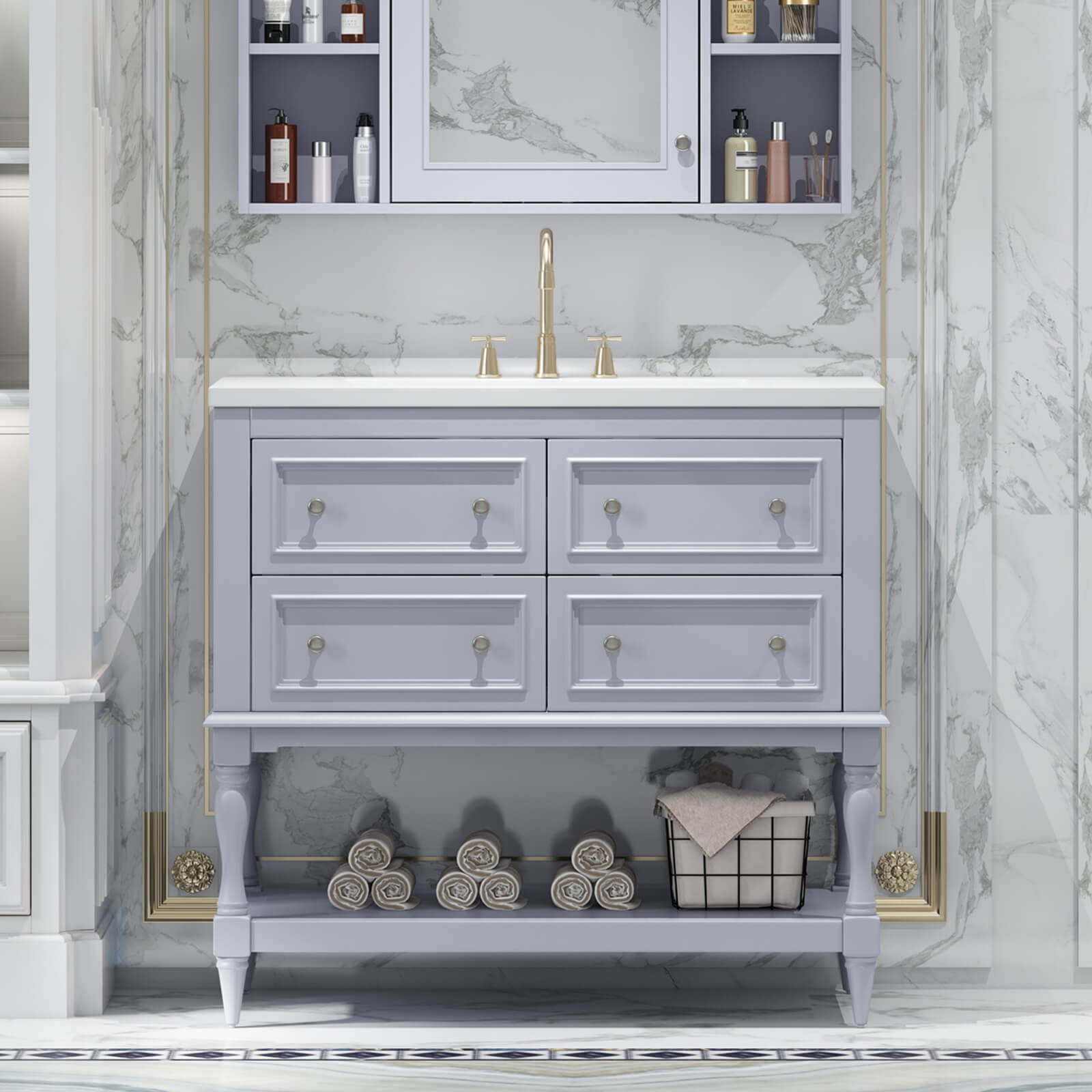 36" Light Blue Bathroom Vanity with Open Bottom - Giving Tree