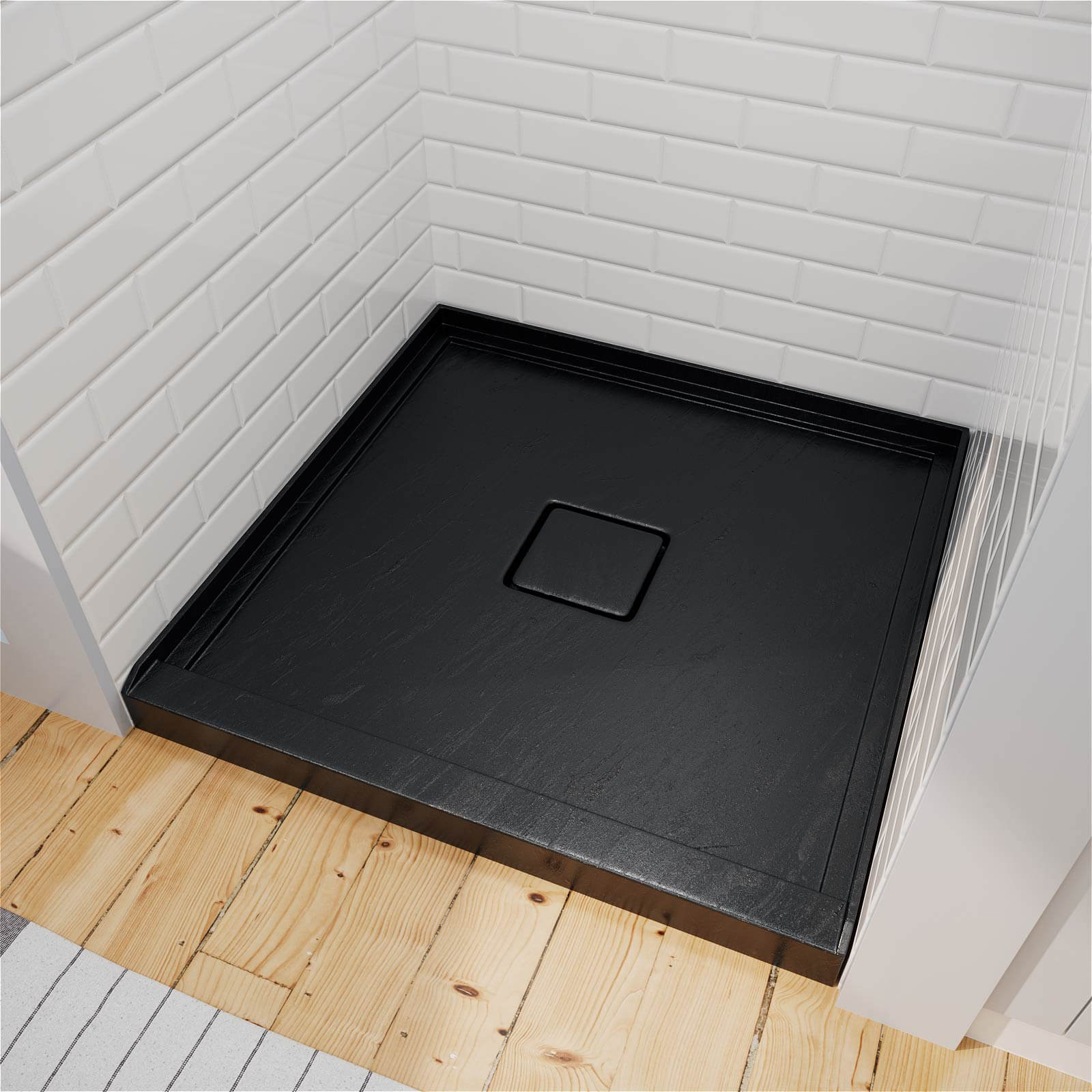 36" x 36" Black Acrylic Shower Base with Center Drain - Giving Tree