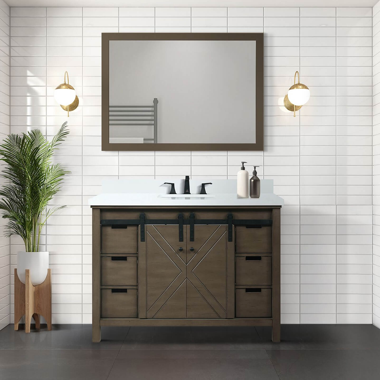 48" Rustic Brown Barn Bathroom Vanity with Quartz Countertop - Giving Tree