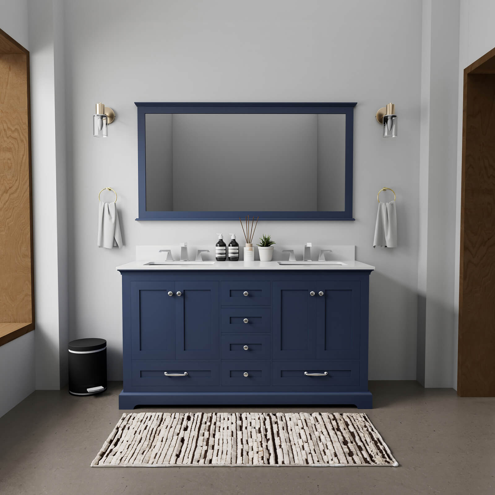 60" Rectangular Undermount Sink Blue Bathroom Vanity - Giving Tree