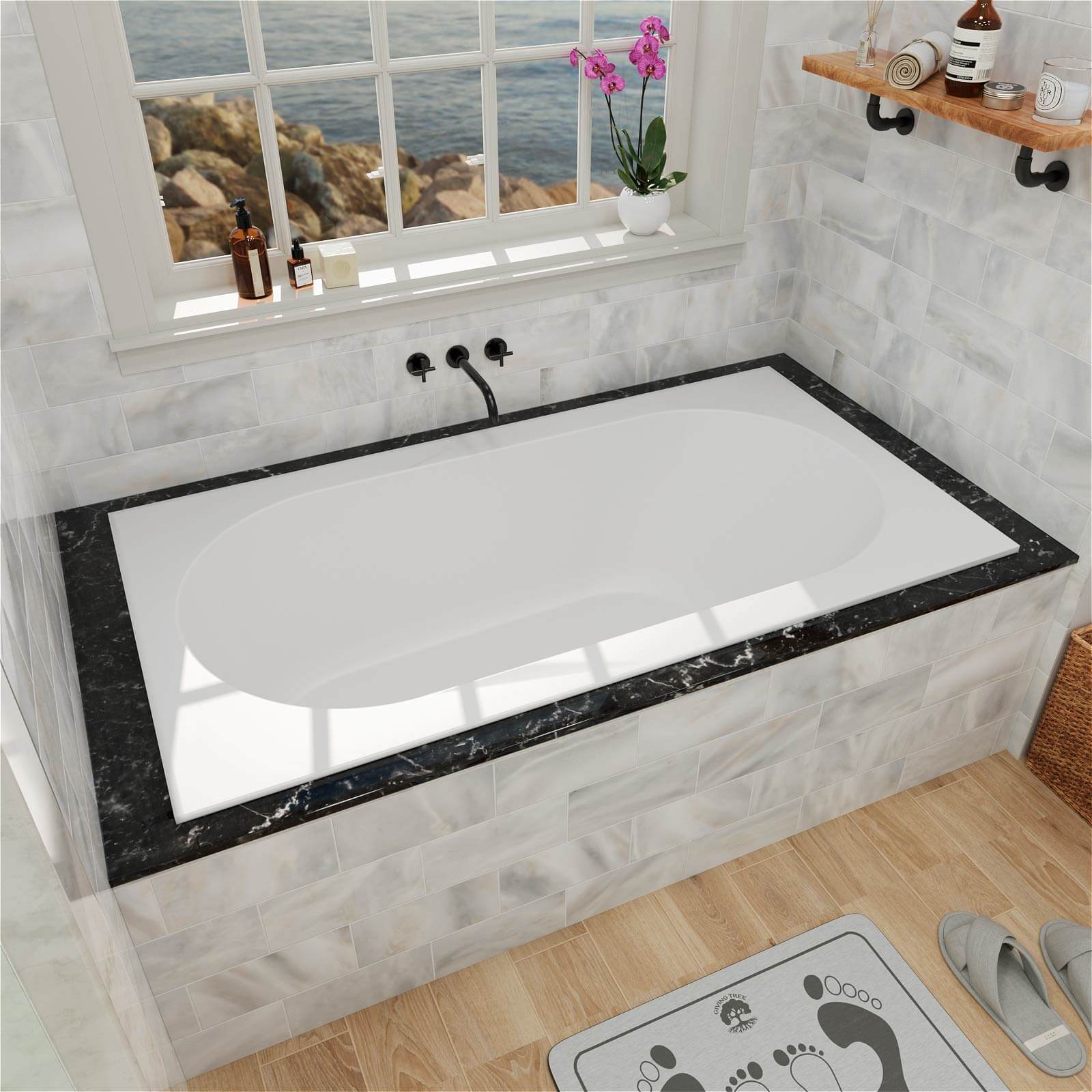 60" Solid Surface Drop-In Soaking Tub - Giving Tree Home