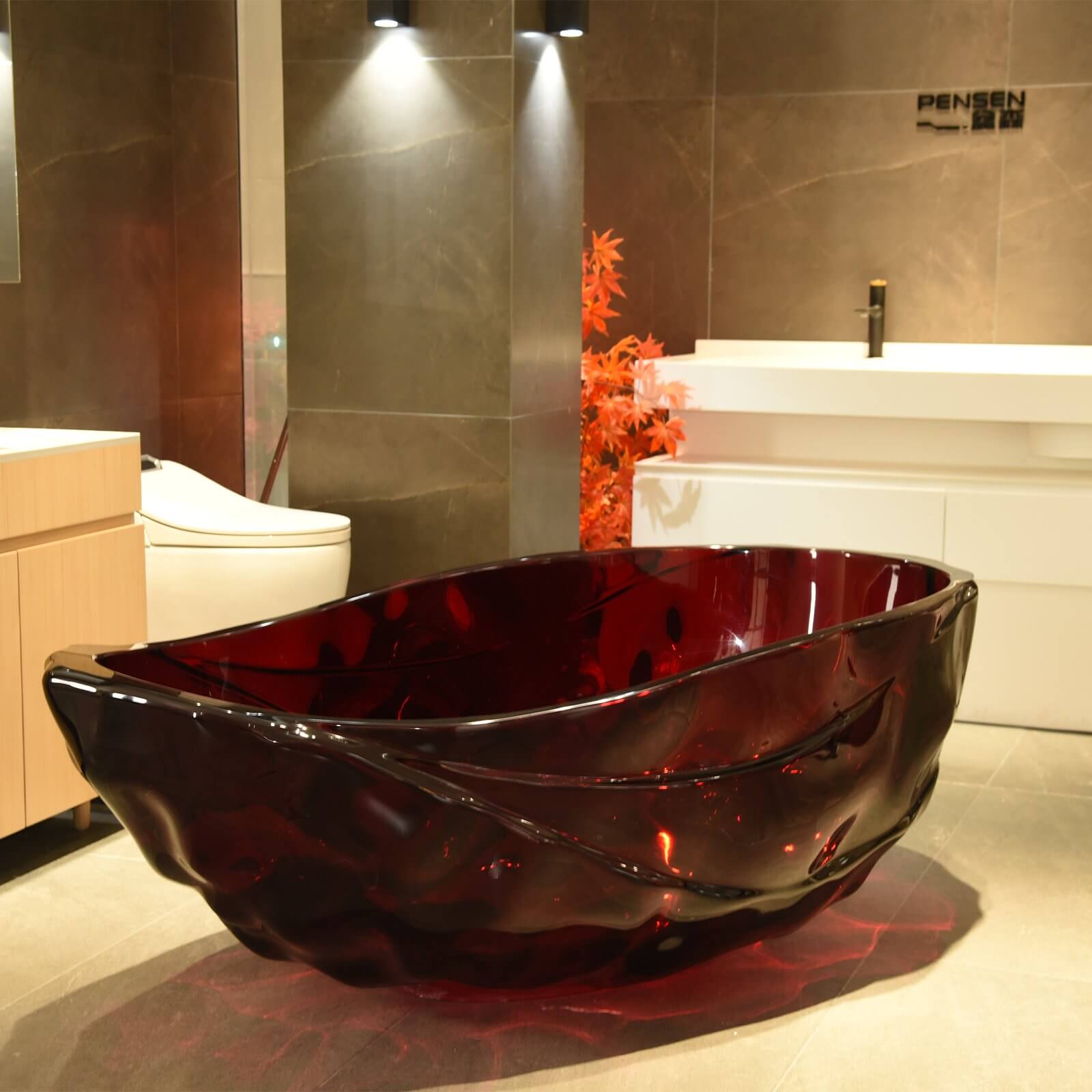 67" Freestanding Red Crystal Bathtub - Giving Tree Home