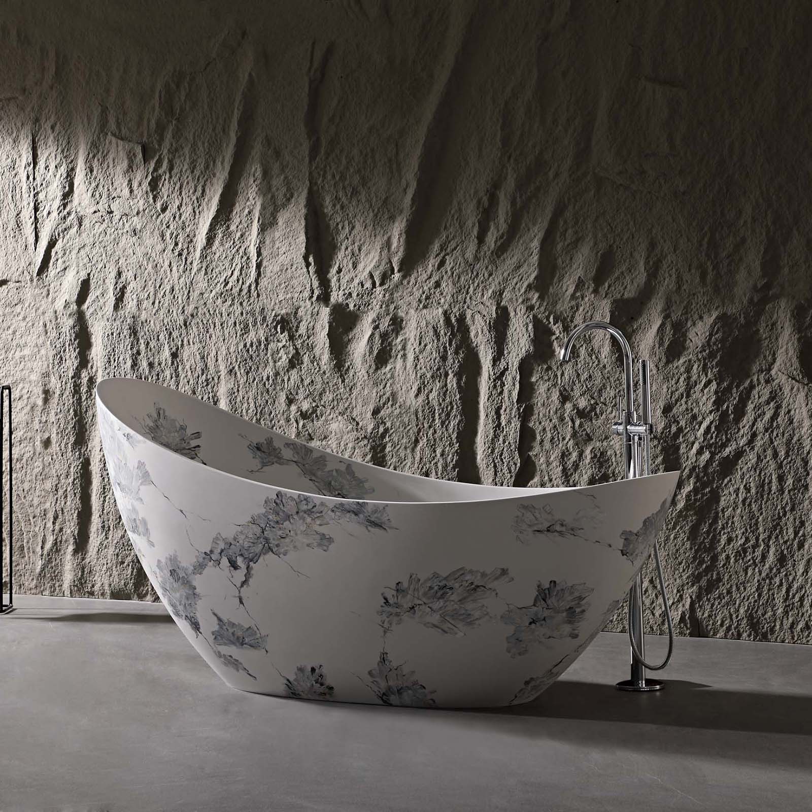 74" Freestanding Slipper Bathtub with Ink Floral Design - Giving Tree