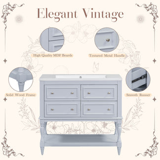 36" Light Blue Bathroom Vanity with Open Bottom - Giving Tree