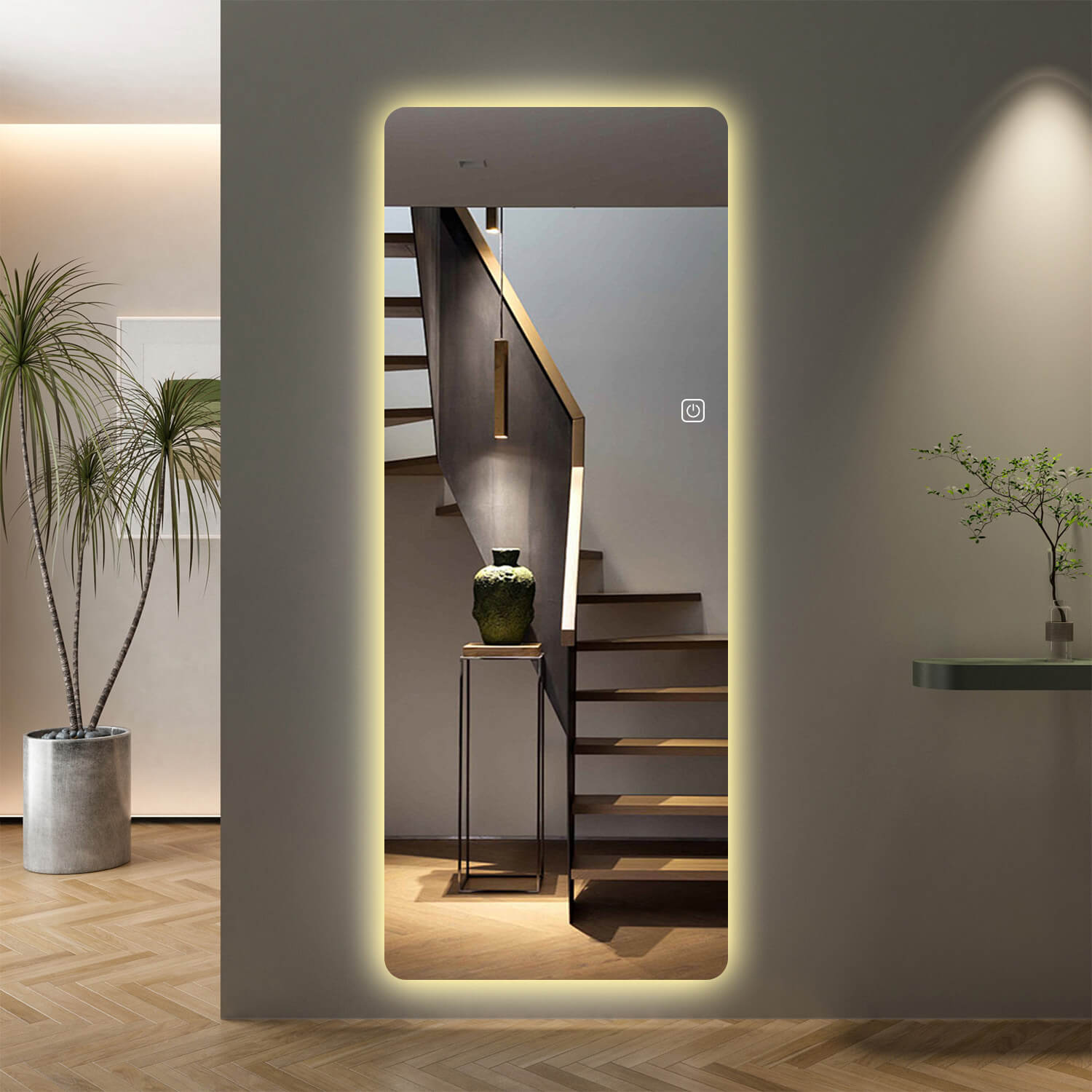 65" x 21" LED Full Length Mirror with 3-Color Dimmable Lights, Wall Mo