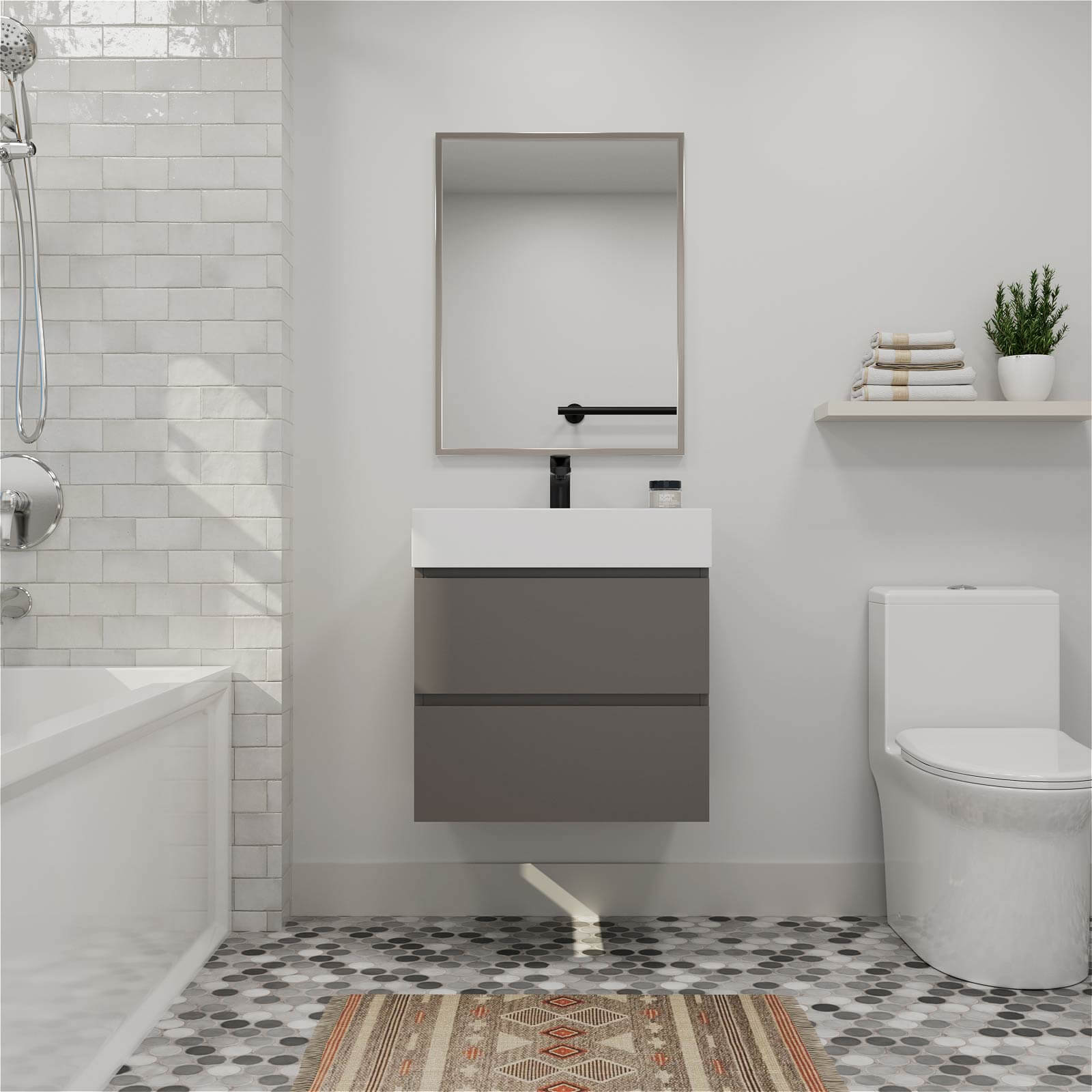 24" Gray Modern Floating Vanity with 2 Drawers - Giving Tree