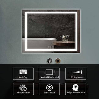 48 in. W x 36 in. H LED Light Bathroom Vanity Mirror Large Rectangular