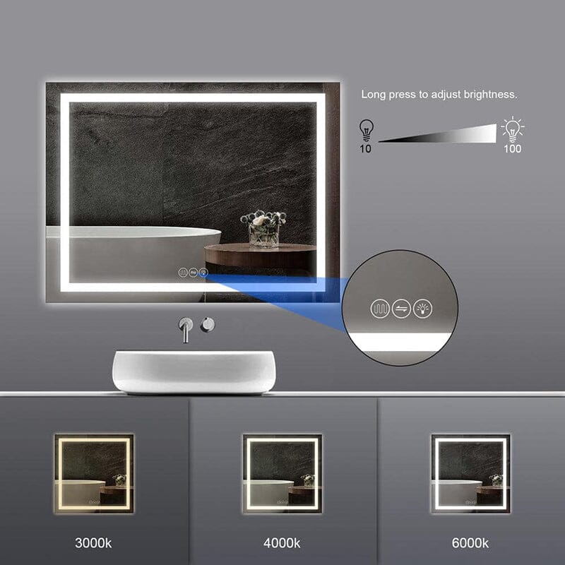 48 in. W x 36 in. H LED Light Bathroom Vanity Mirror Large Rectangular ...